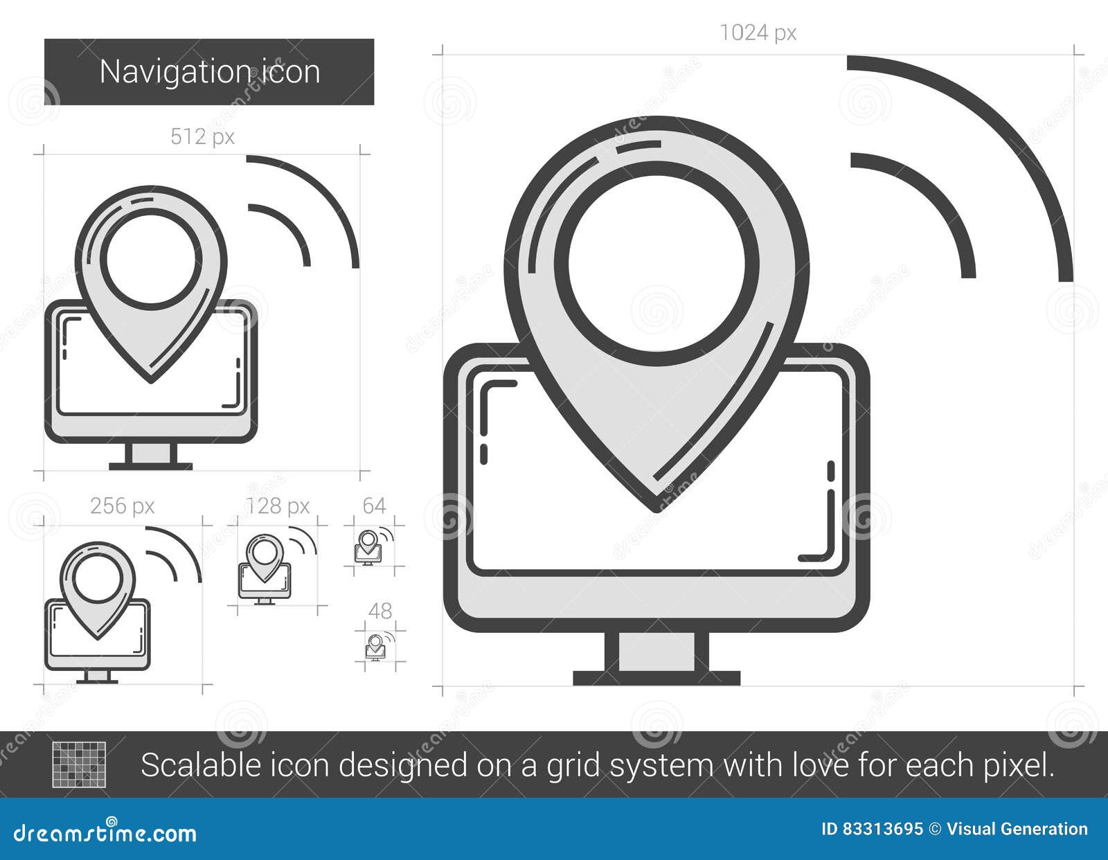 Navigation line icon. stock vector. Illustration of draw - 83313695