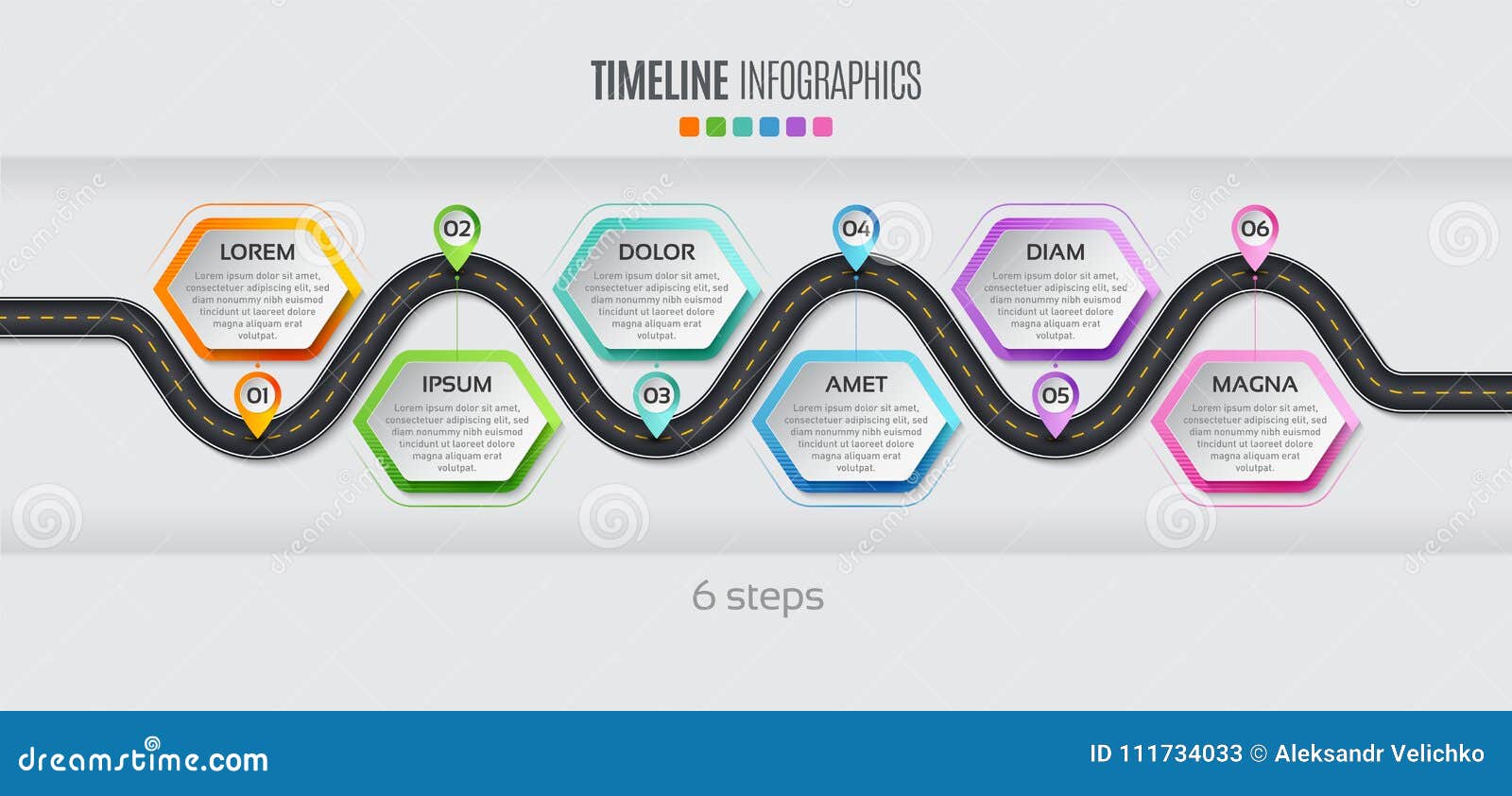 Navigation Map Infographic 6 Steps Timeline Concept. Vector Illu Stock ...