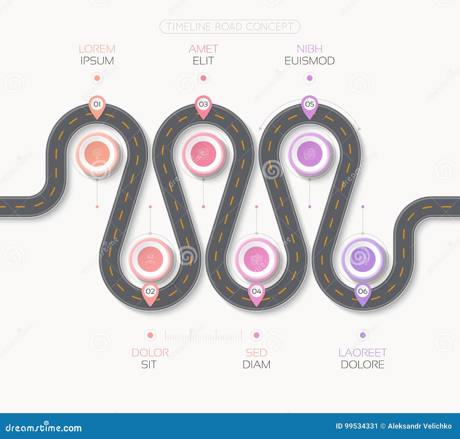 Navigation Map Infographic 6 Steps Timeline Concept. Winding Roa Stock ...