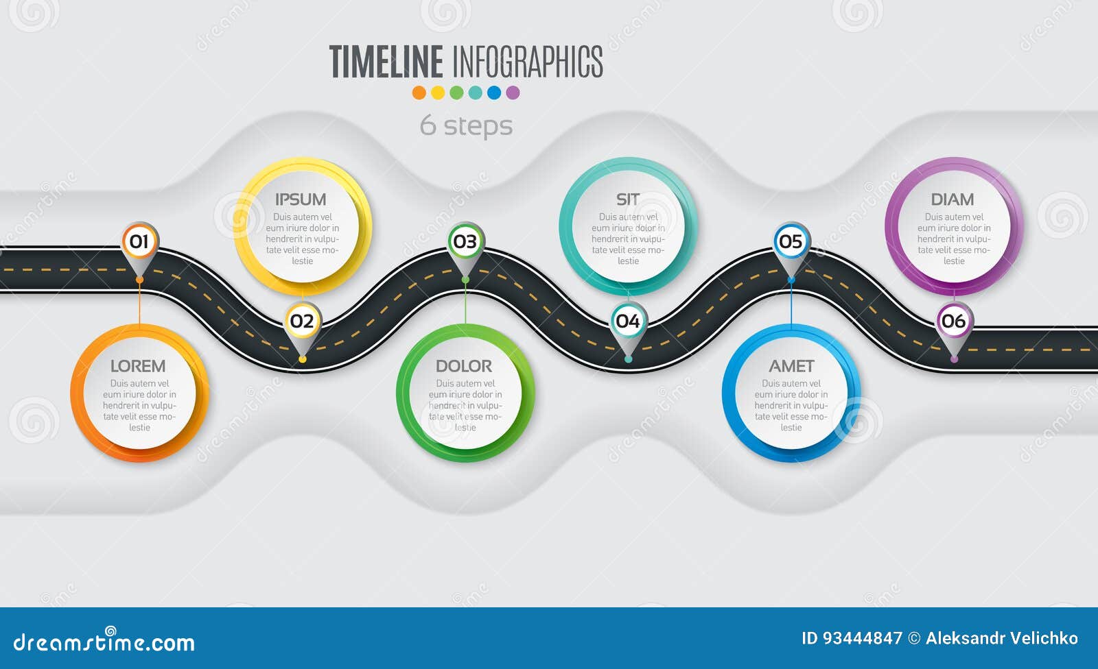 Navigation Map Infographic 6 Steps Timeline Concept. Winding Roa Stock ...