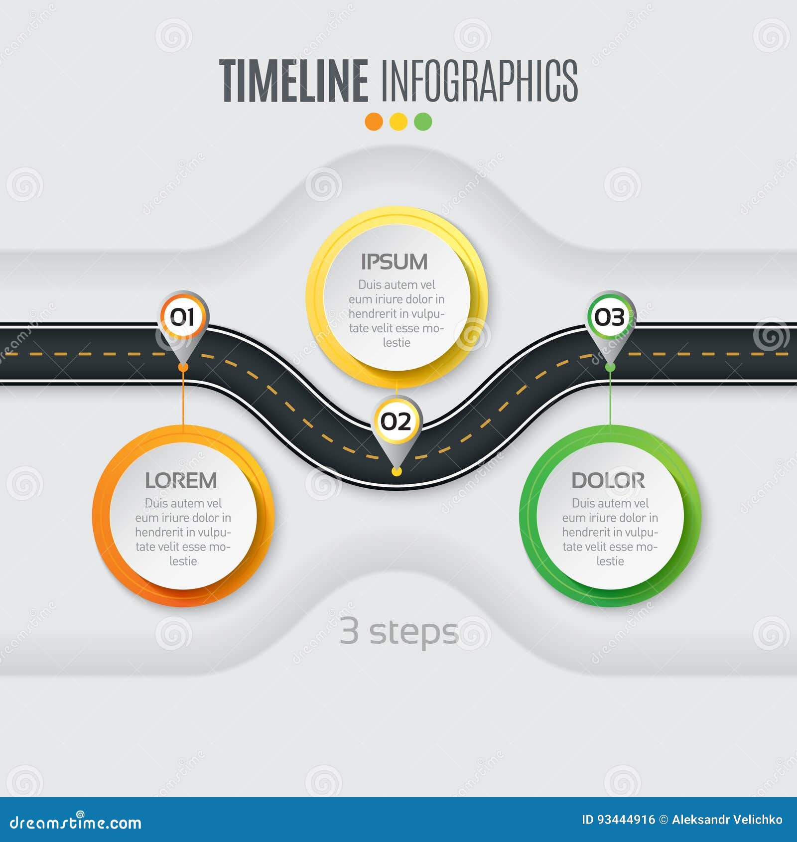 Navigation Map Infographic 3 Steps Timeline Concept. Winding Roa Stock ...