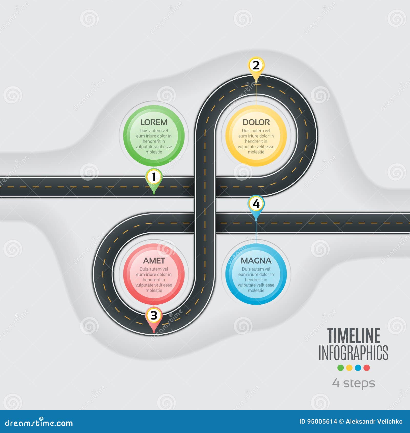 Navigation Map Infographic 4 Steps Timeline Concept. Winding Roa Stock ...