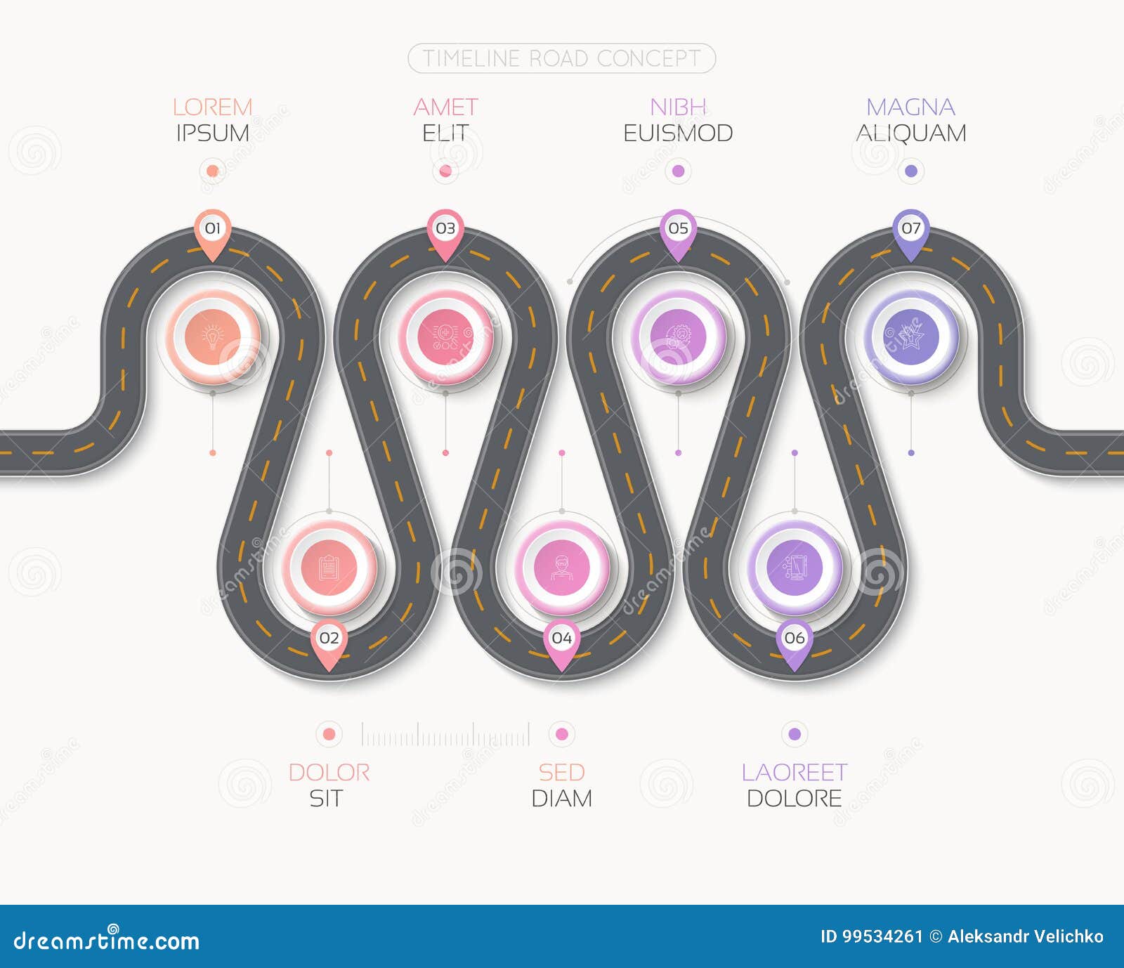 Navigation Map Infographic 6 Steps Timeline Concept. Winding Roa Stock ...