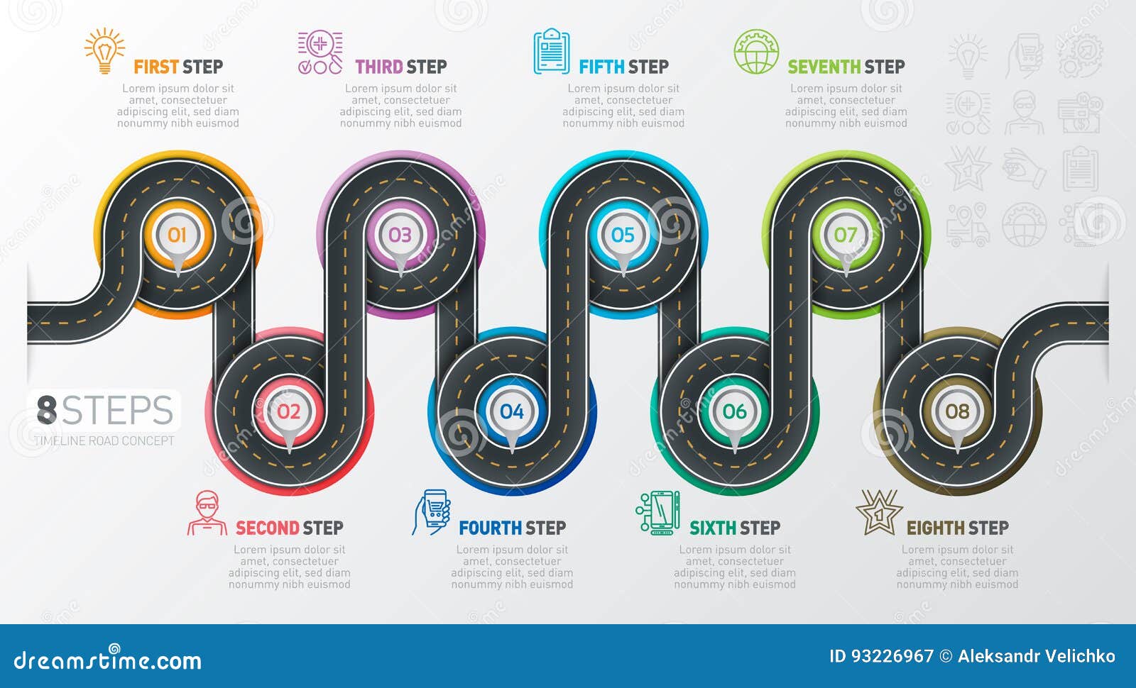 Navigation Map Infographic 8 Steps Timeline Concept. Stock Vector ...