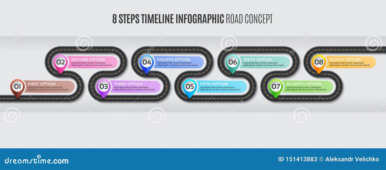 Navigation Map Infographic 8 Steps Timeline Road Concept. Stock Vector ...