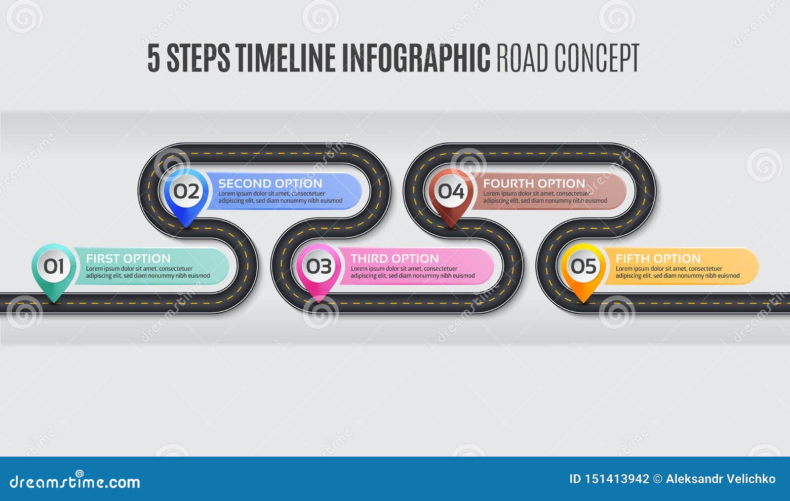 Navigation Map Infographic 5 Steps Timeline Road Concept. Stock Vector ...
