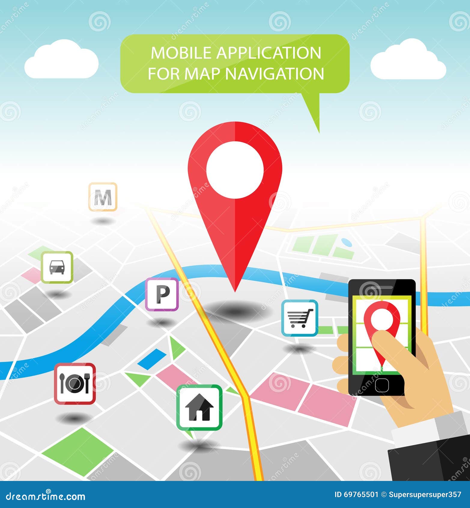 Navigation Map Mobile Application Banner Stock Vector - Illustration of ...