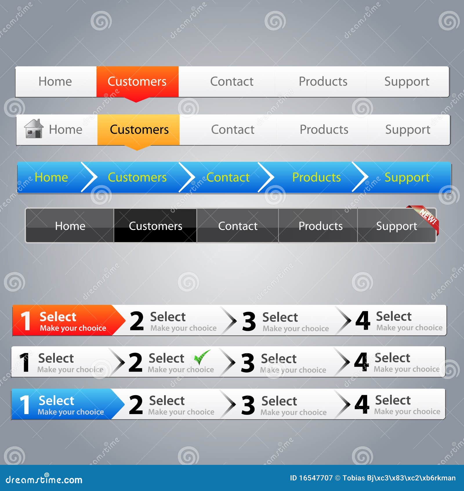 Navigation Menus and Step Panels Stock Vector - Illustration of webpage ...