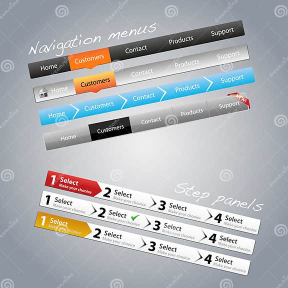 Navigation Menus and Step Panels Stock Vector - Illustration of ...