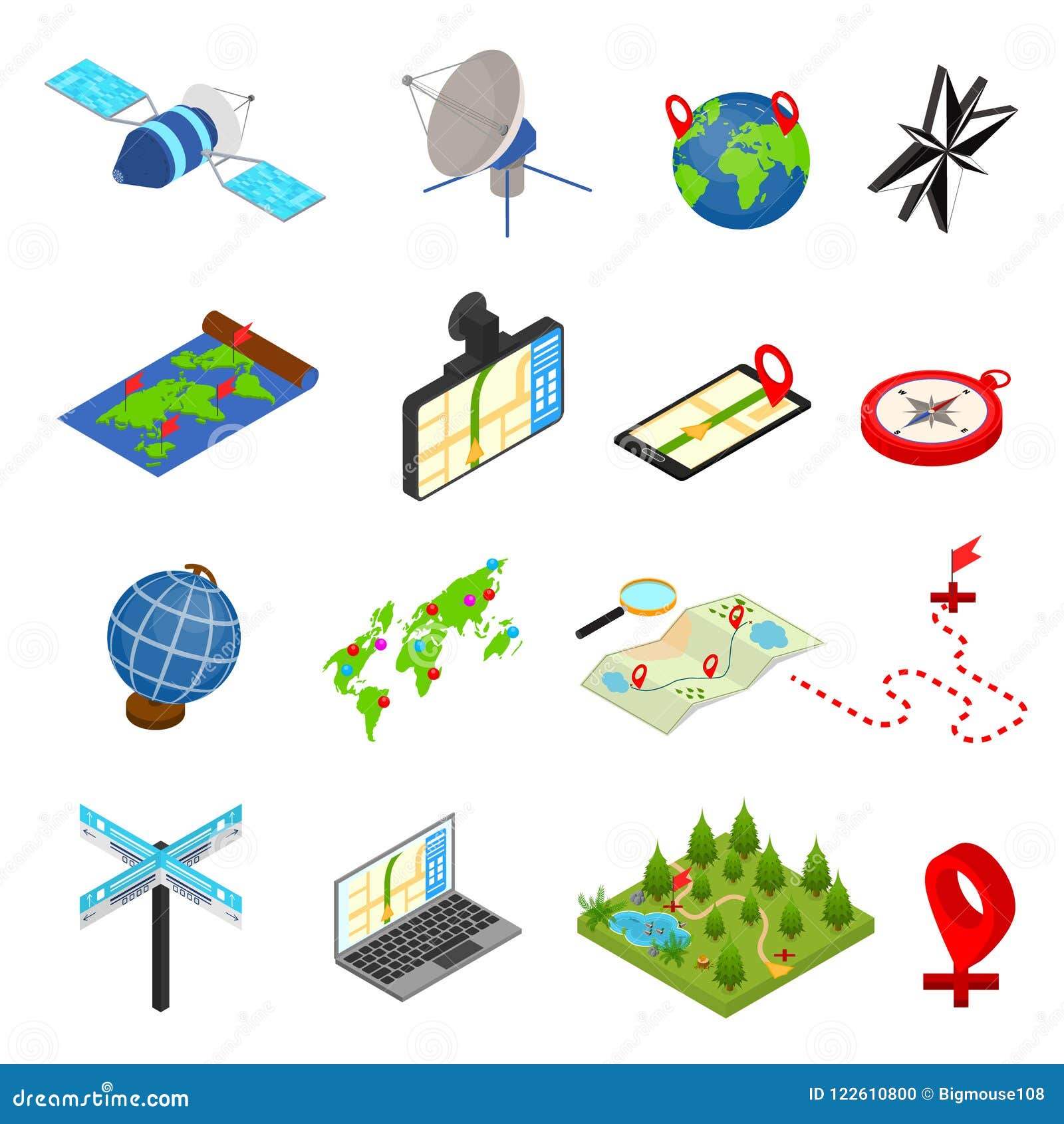 Navigation Methods Tools Signs 3d Icons Set Isometric View. Vector ...