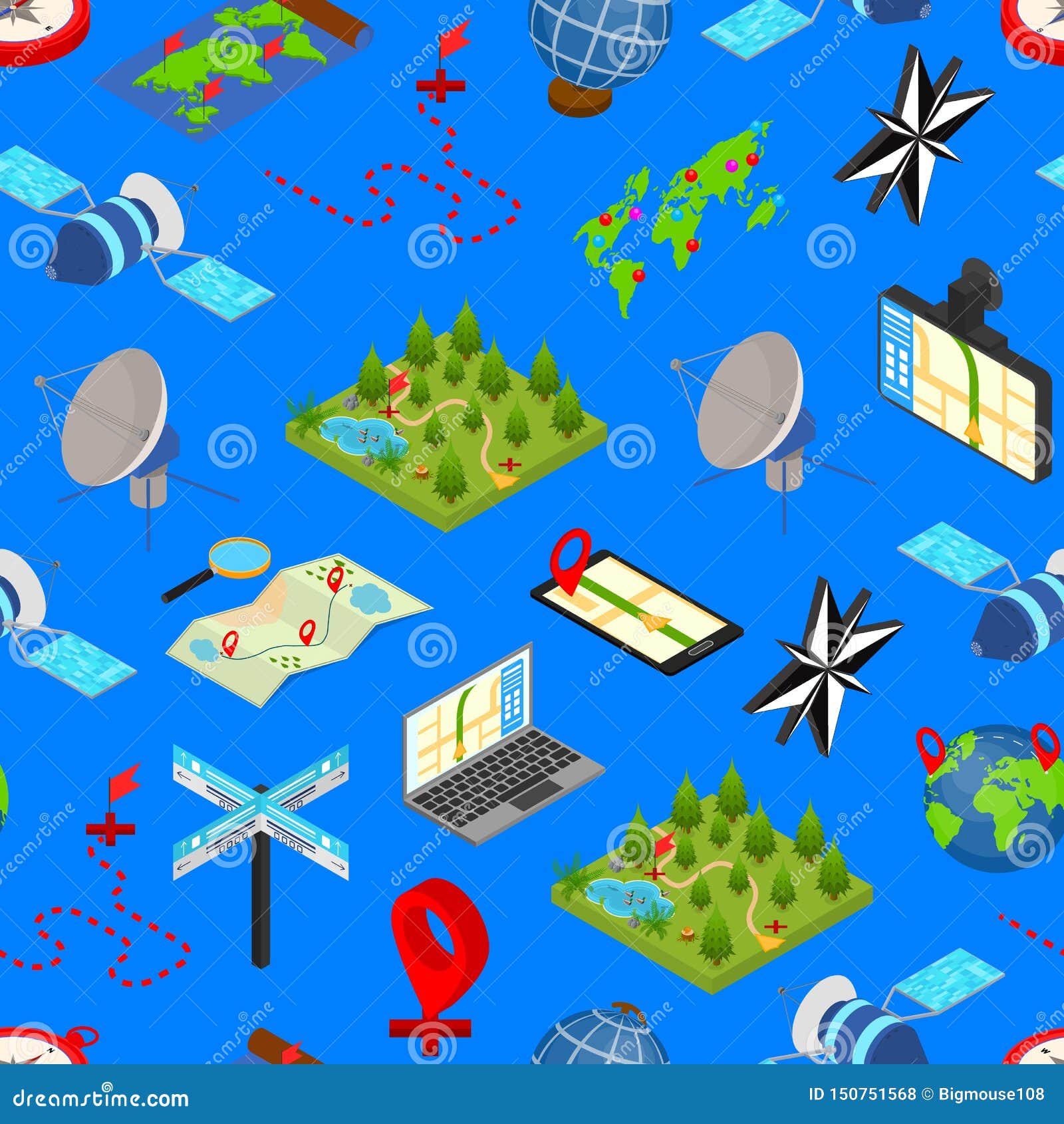 Navigation Methods Tools Signs 3d Seamless Pattern Background Isometric ...