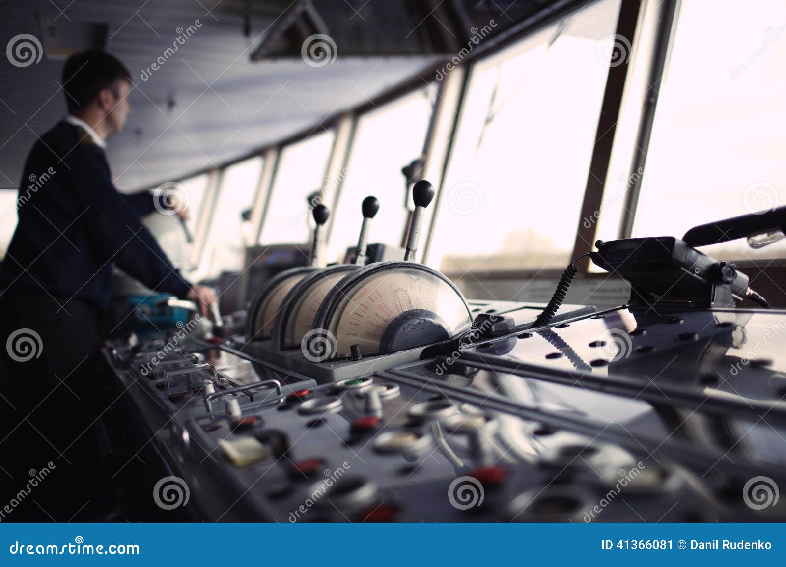 Navigation Officer Driving Ship on the River. Stock Image - Image of ...