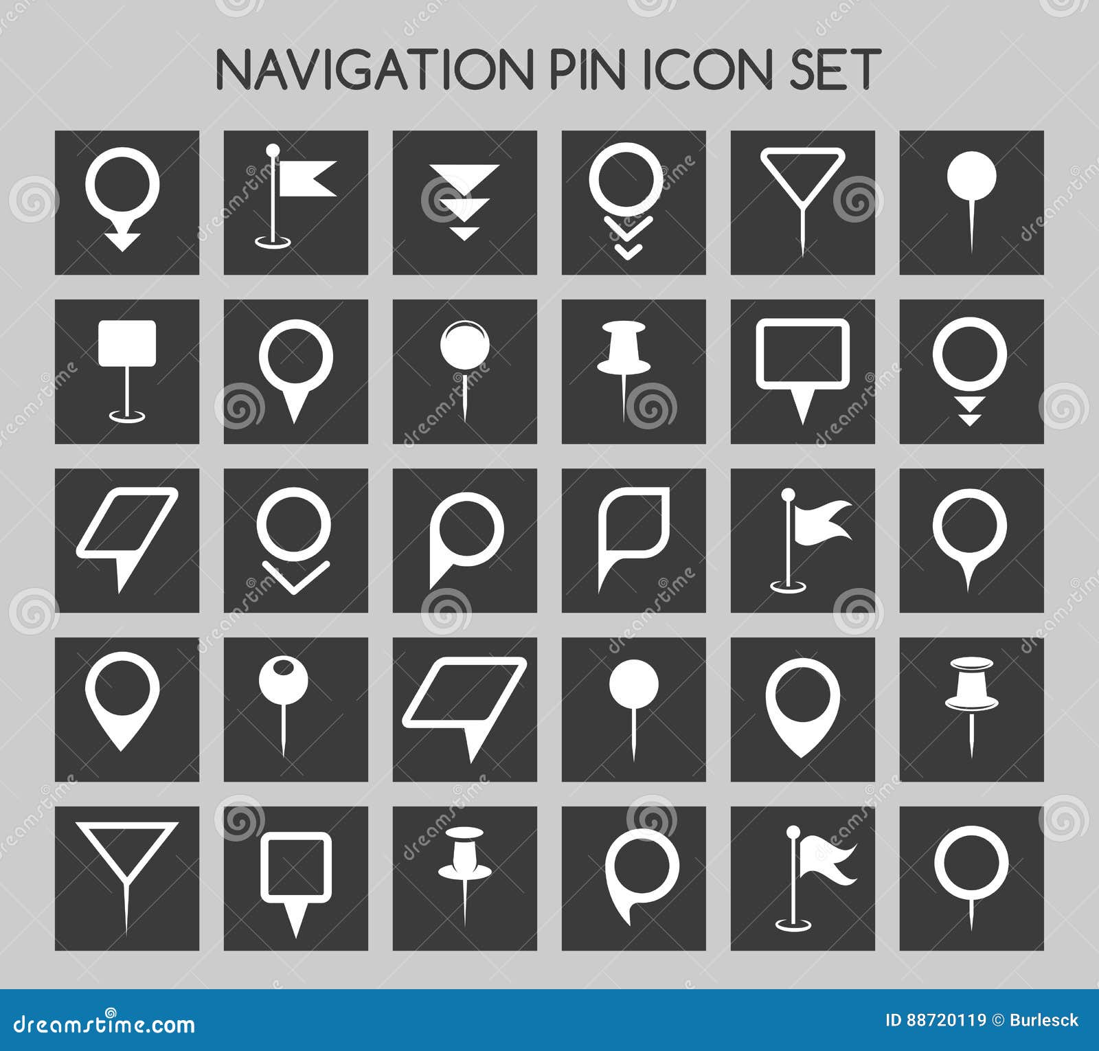 Navigation Pin Icons. Map Location Marker and Web Pointer Simple Vector ...