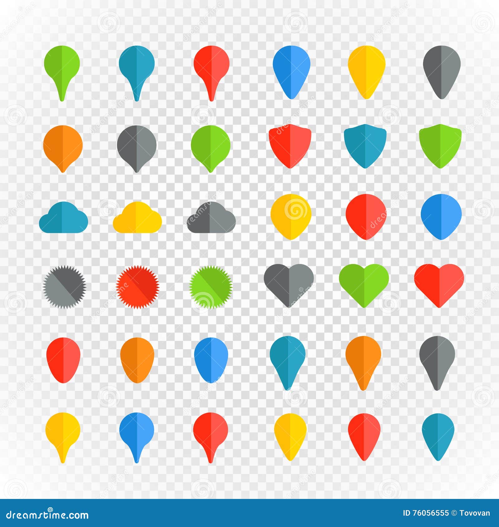 Navigation Pins Color Collection on Transparent Stock Vector ...