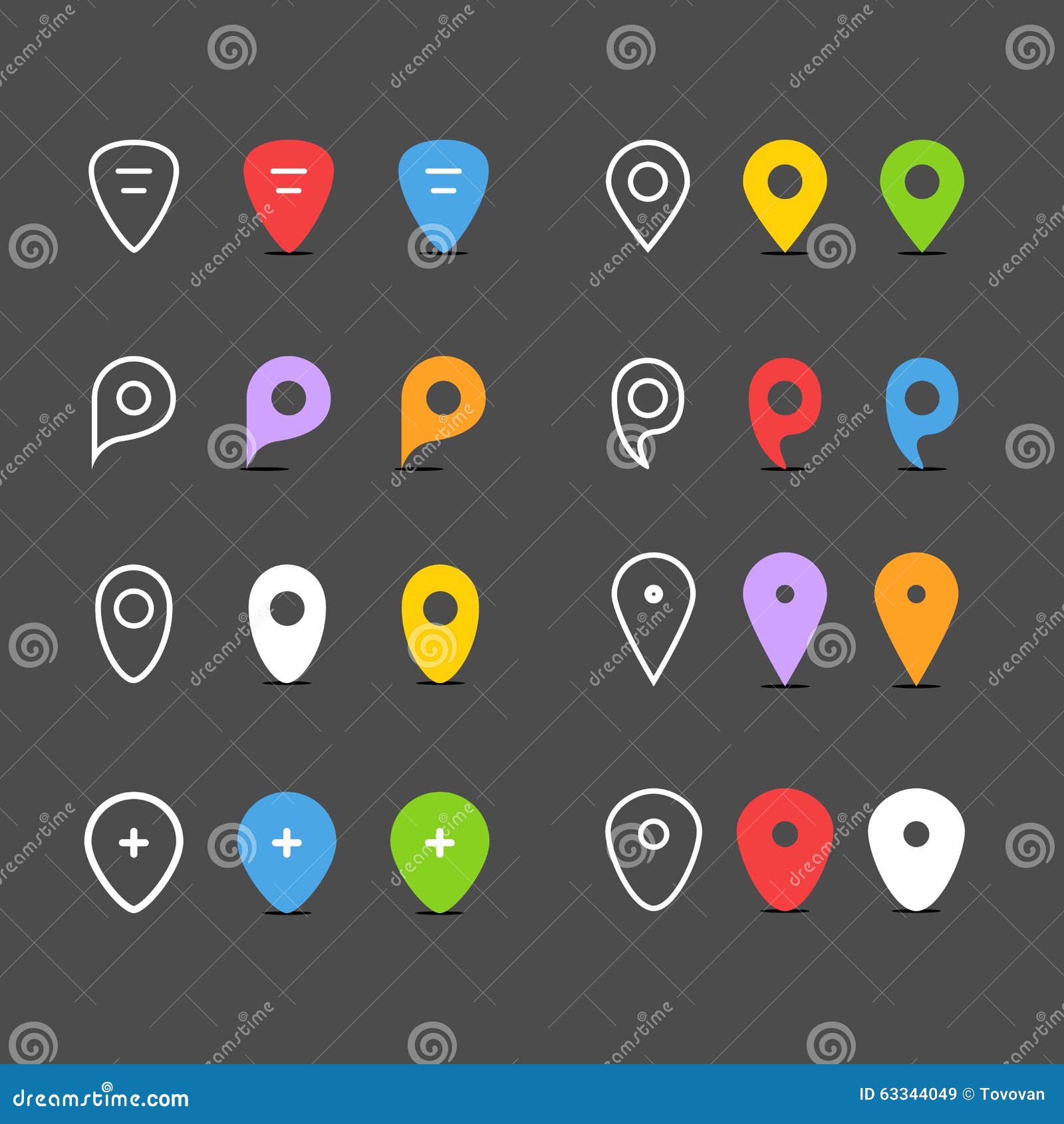 Navigation Pins Flat Collection Stock Vector - Illustration of icon ...