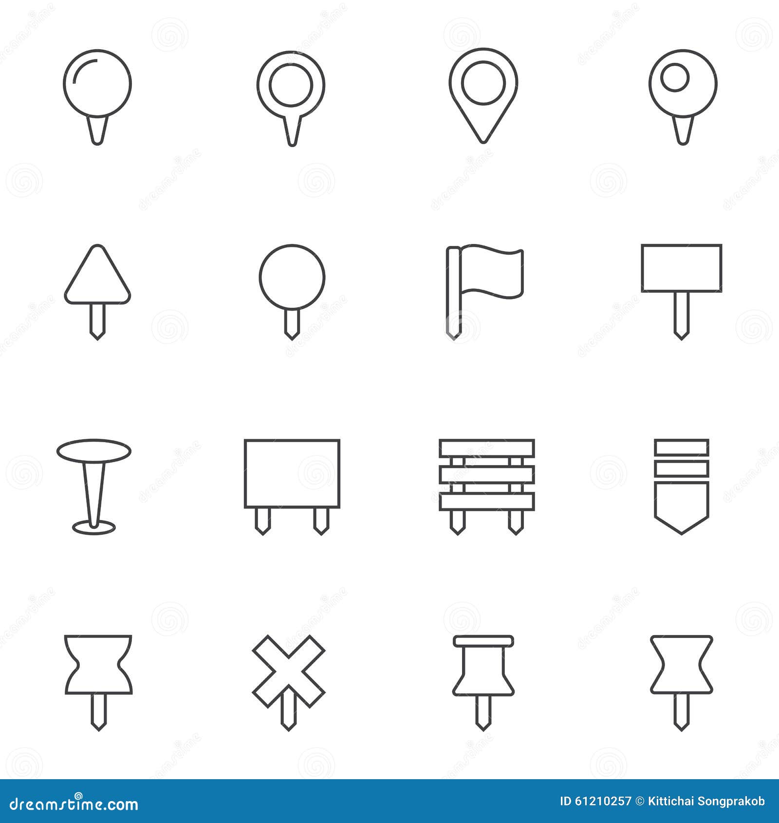 Navigation Pins Icons Set. Line Icon Stock Vector - Illustration of ...