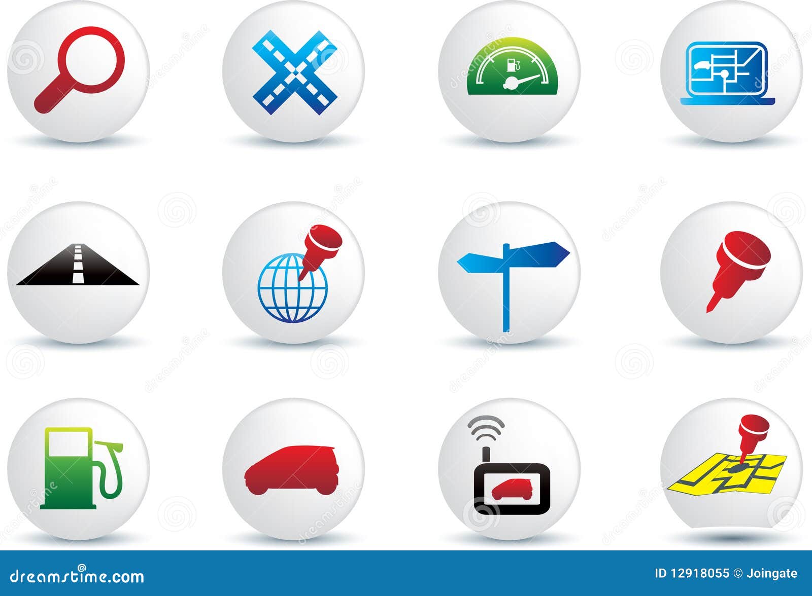 Navigation Road Travel Icon Set Stock Vector - Illustration of magnify ...