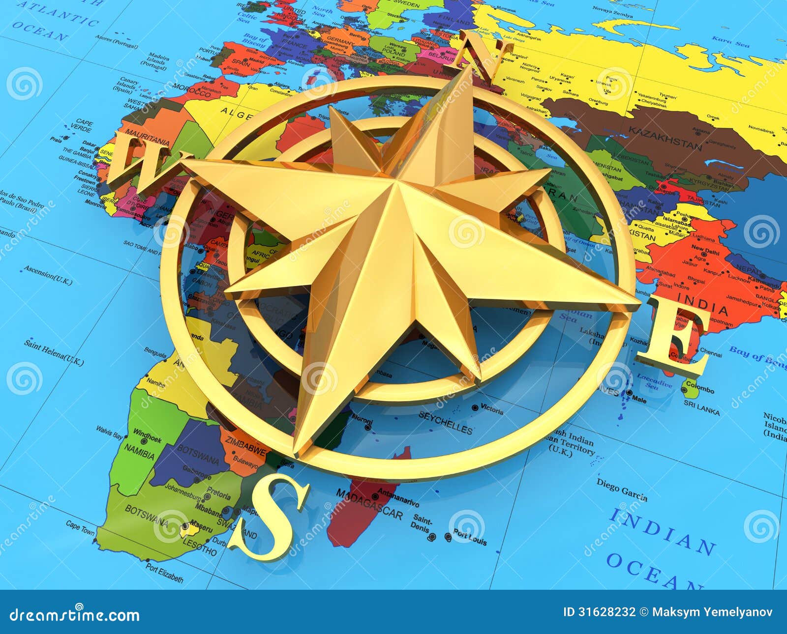 Navigation Sign or Compass on Political Map. Stock Illustration ...