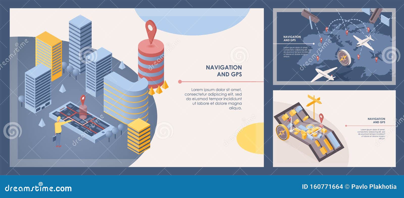 Navigation Software Banner Vector Templates Set. Mobile GPS Application ...