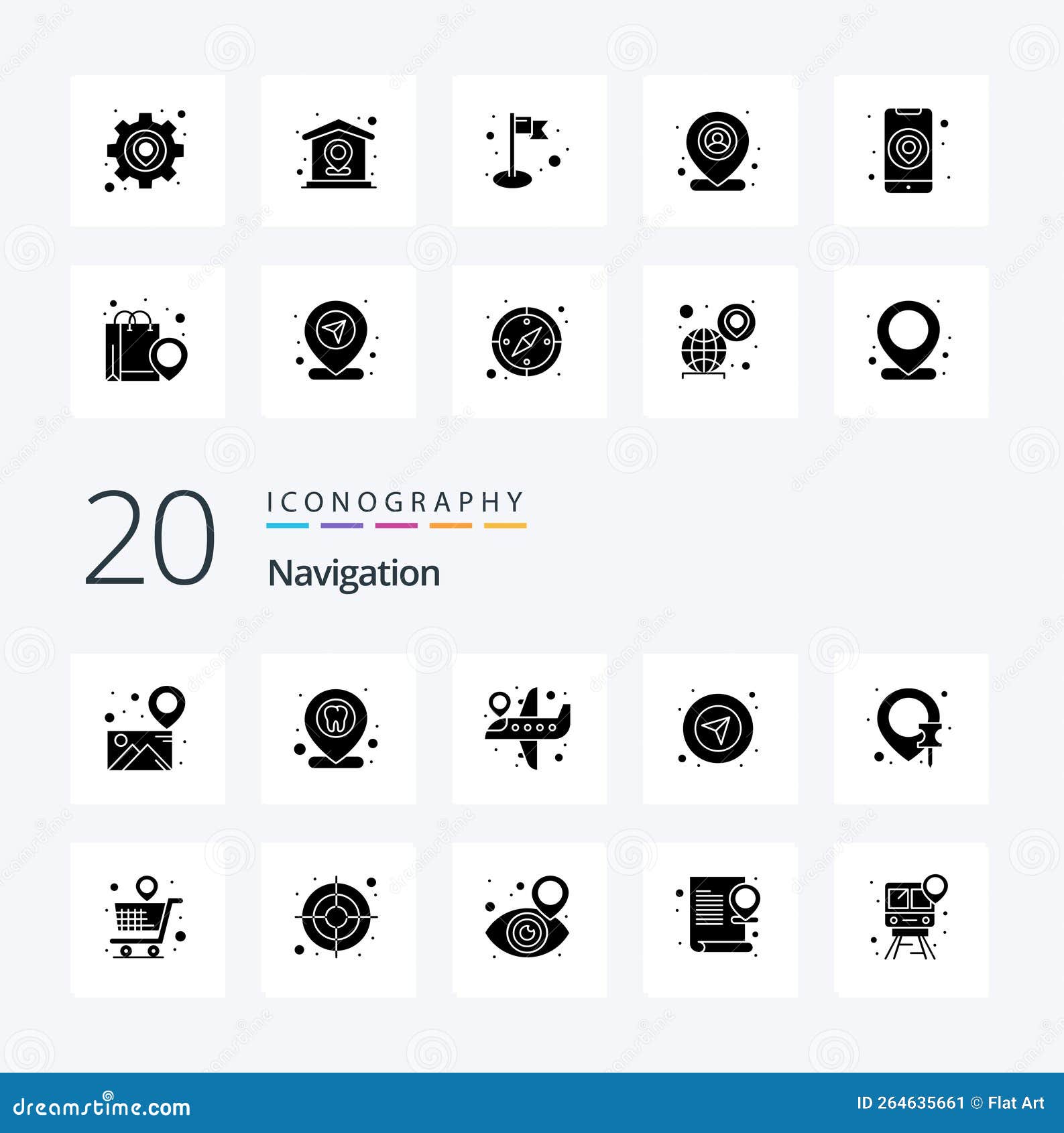 20 Navigation Solid Glyph Icon Pack Like Shopping Map Airplane Location ...