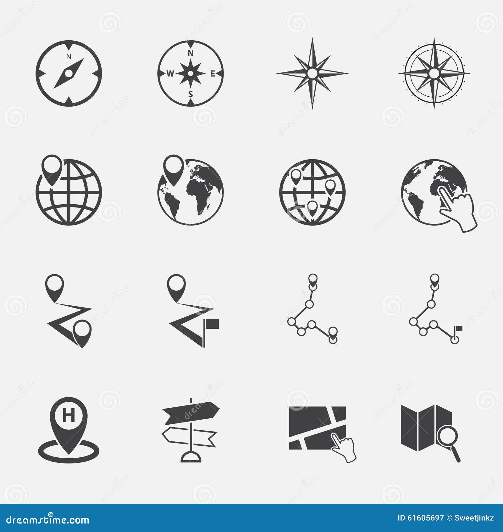 Navigation Symbol Icons Set. Stock Vector - Illustration of icon ...