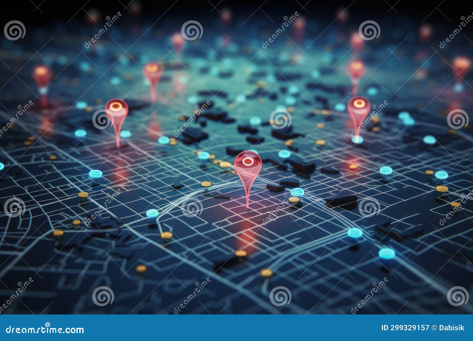 Navigation System Route with Panoramic City Background Stock Image ...