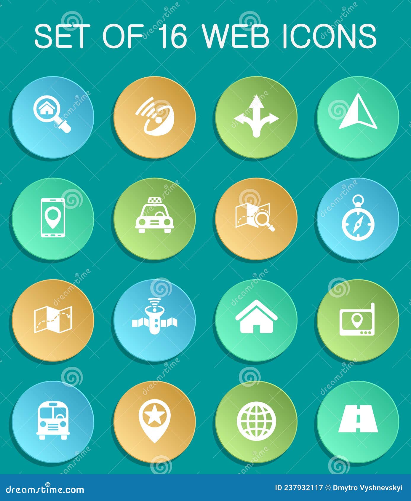 Navigation Web Icons on Colorful Round Stock Vector - Illustration of ...