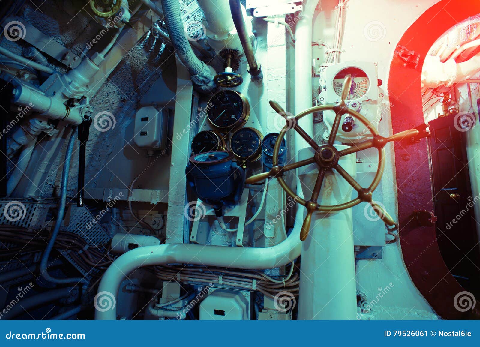 Navigation Wheel, Valves Cables at Old Submarine Stock Image - Image of ...
