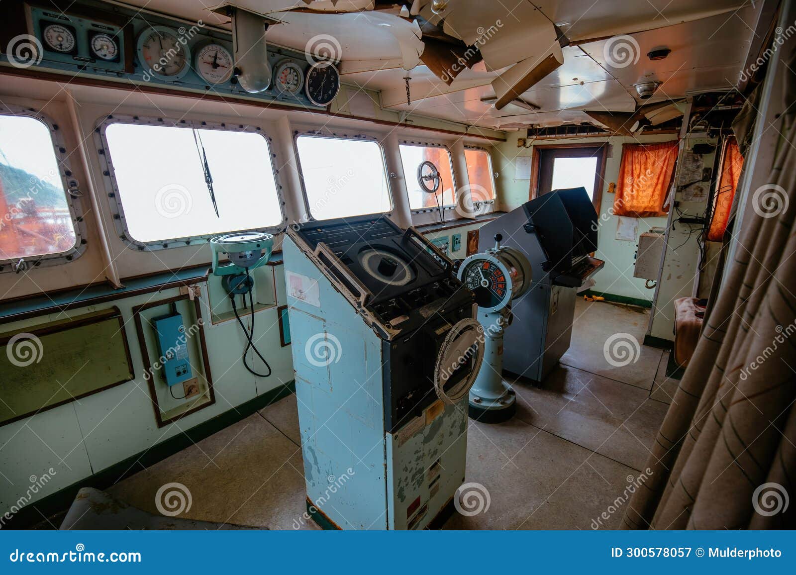 Navigational Bridge and Control Device on Old Abandoned Ship Stock ...