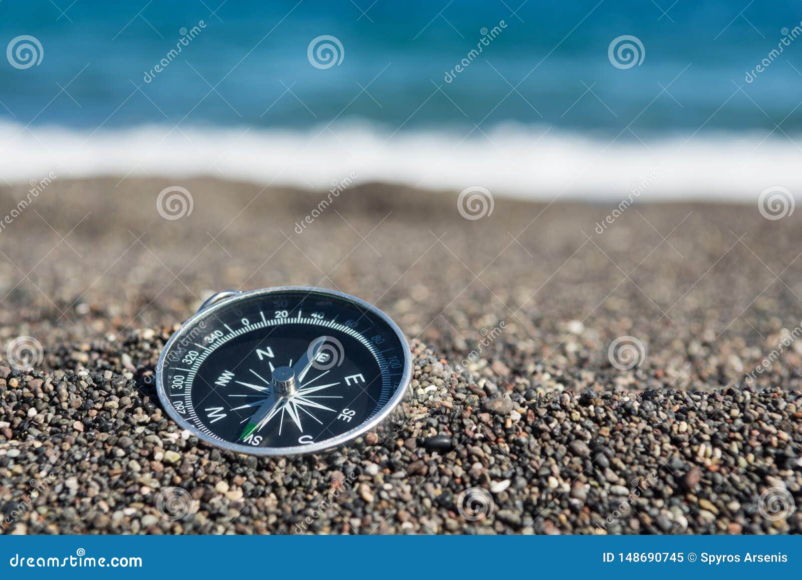 Navigational Compass on the Beach, Close Up, Selective Focus Stock ...