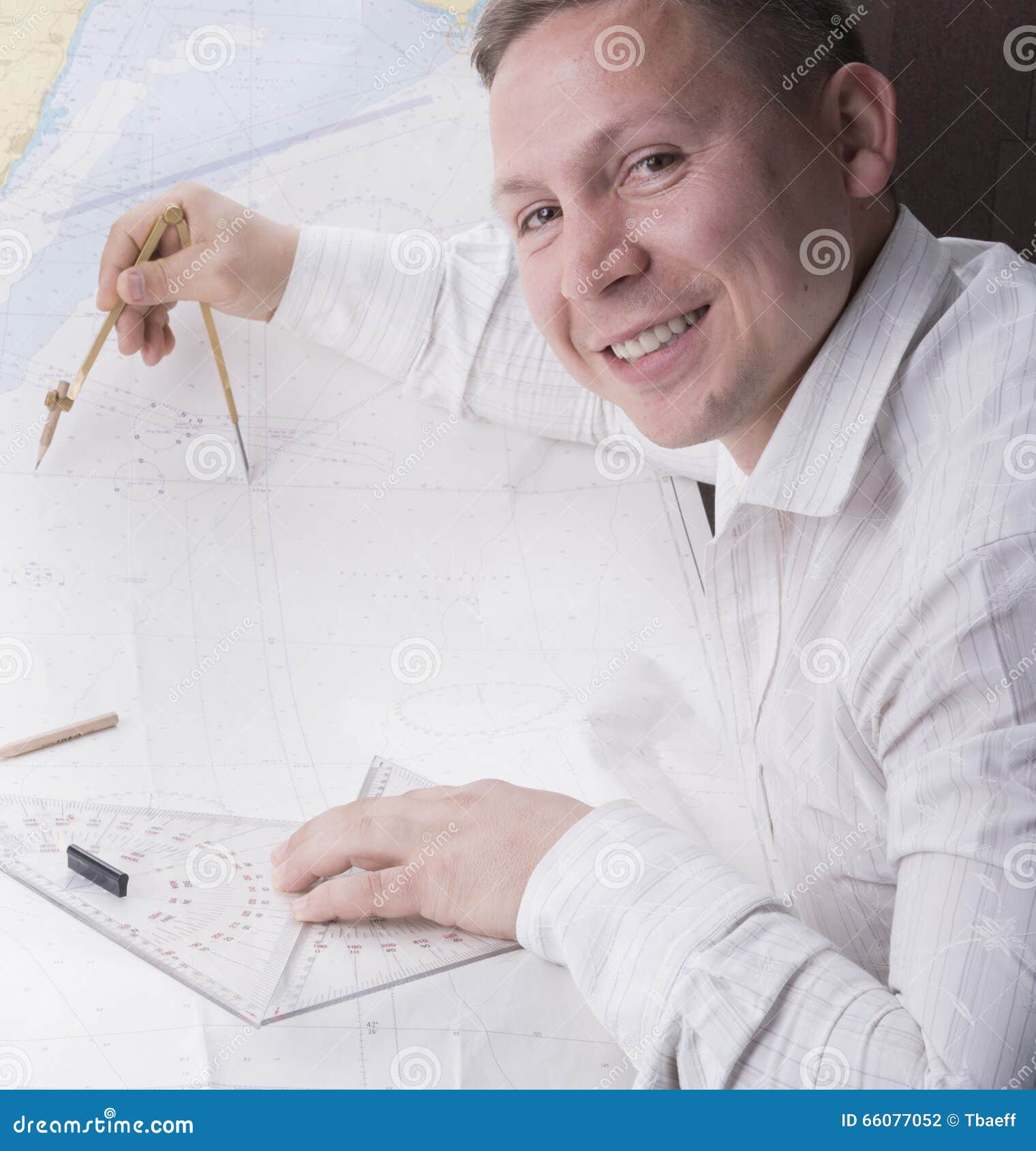 Navigator Is Measuring With Divider On Navigation Map Stock Photo ...