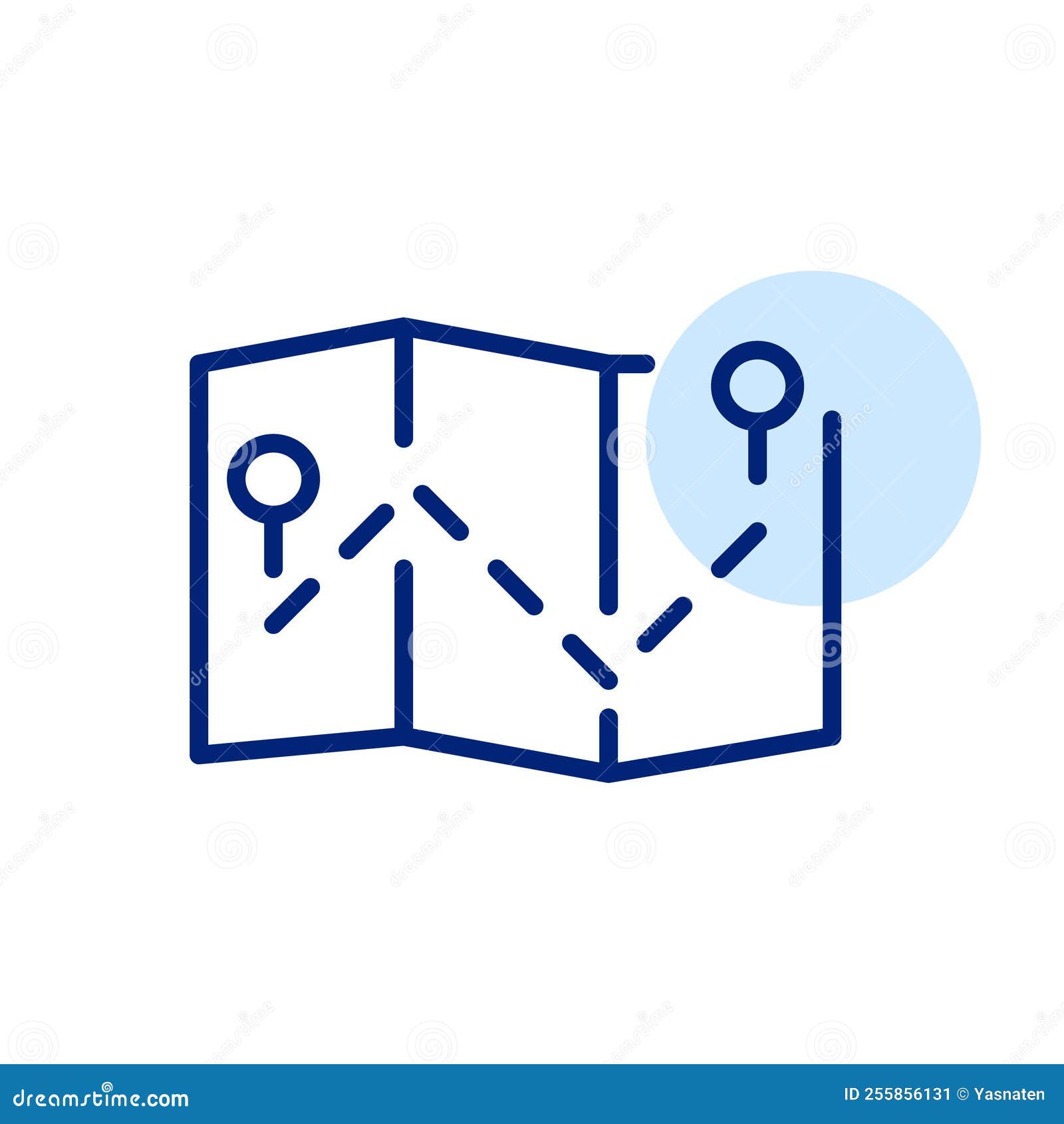 Navigator Showing Path between Two Pinpoints on a Folded Map. Pixel Perfect, Editable Stroke ...