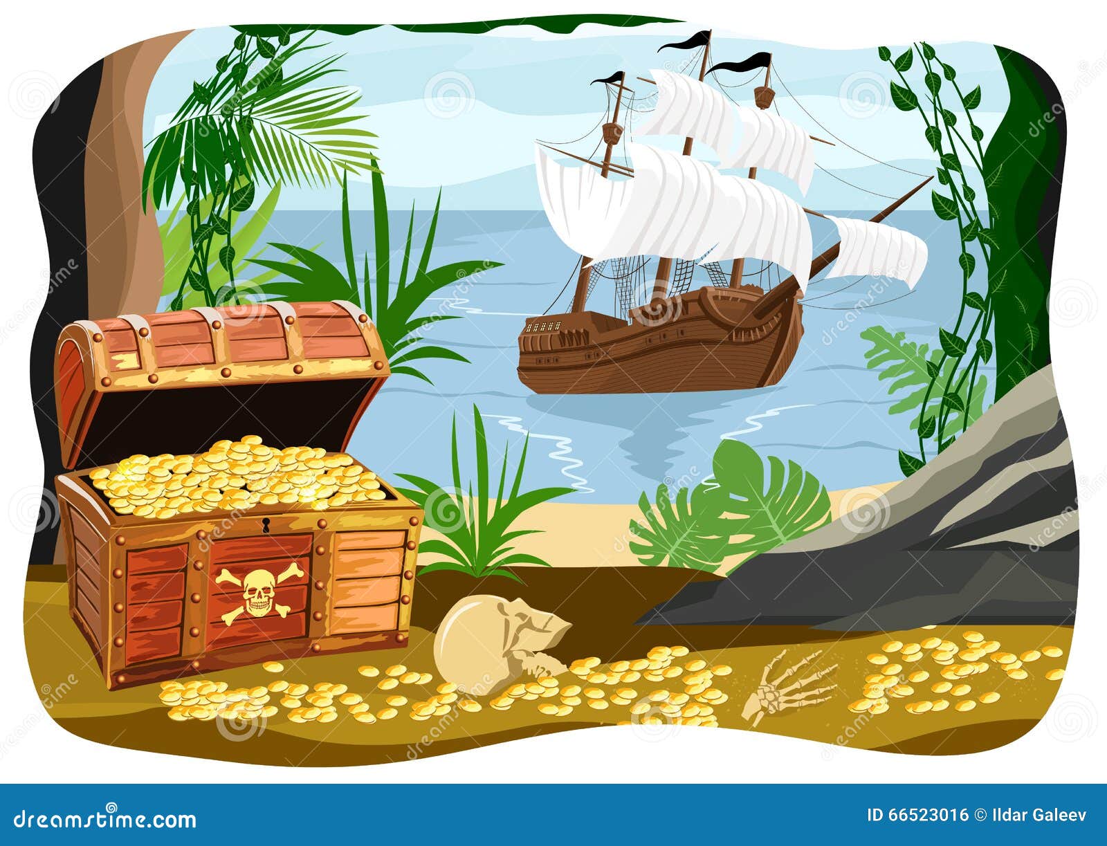 Navio De Pirata Visível De Uma Caverna Ilustração do Vetor - Ilustração ...