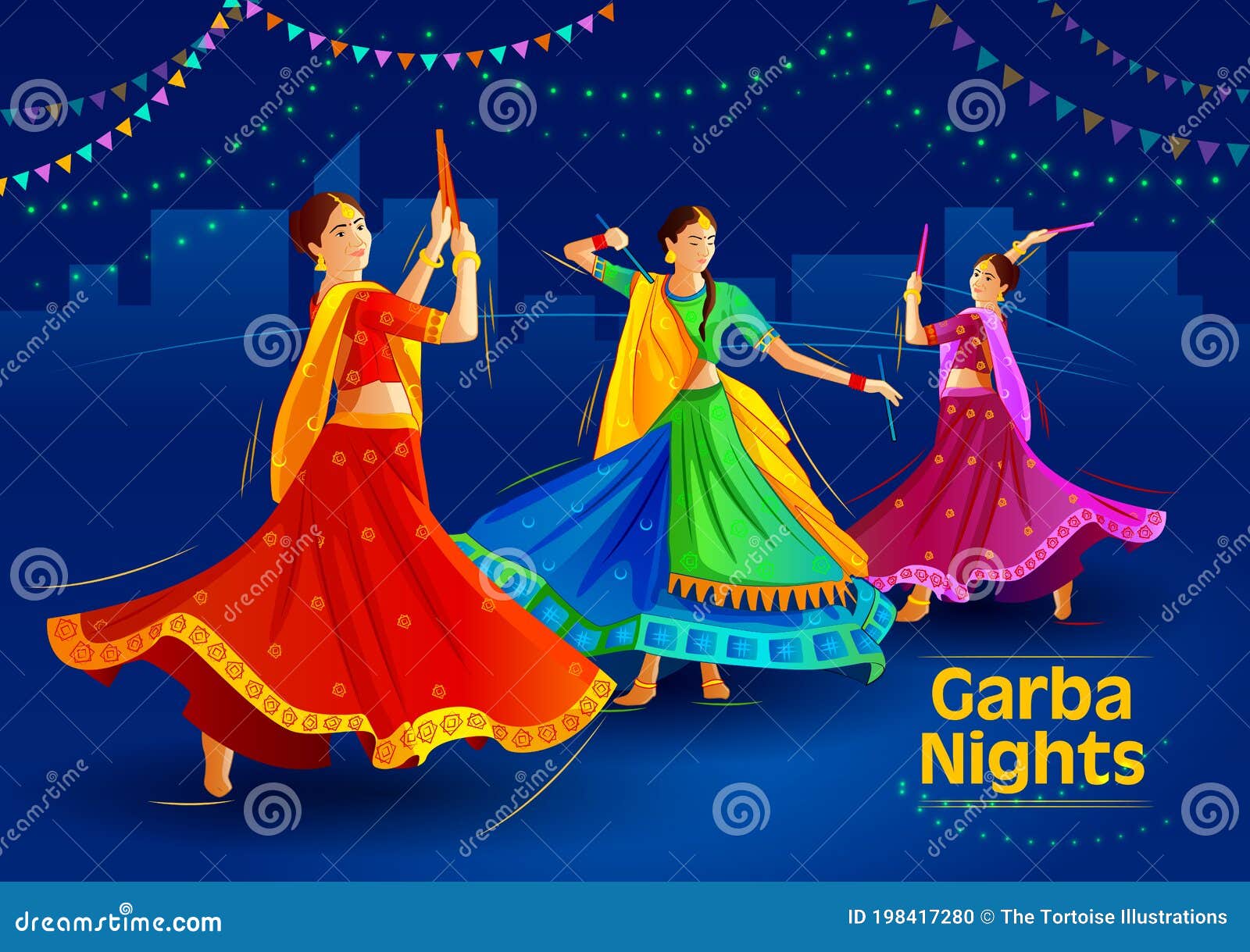 Girls in Colourful Dresses Playing Dandiya on Navaratri I.e Festival of ...