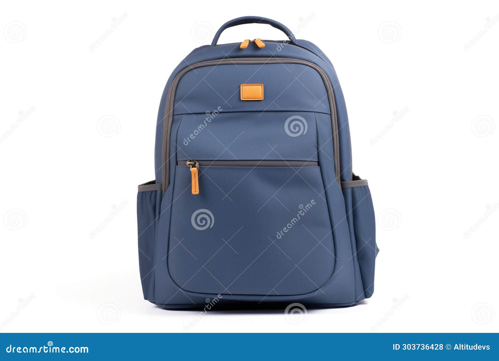 Navy Backpack with Zipper Compartments, Front View Stock Photo - Image ...