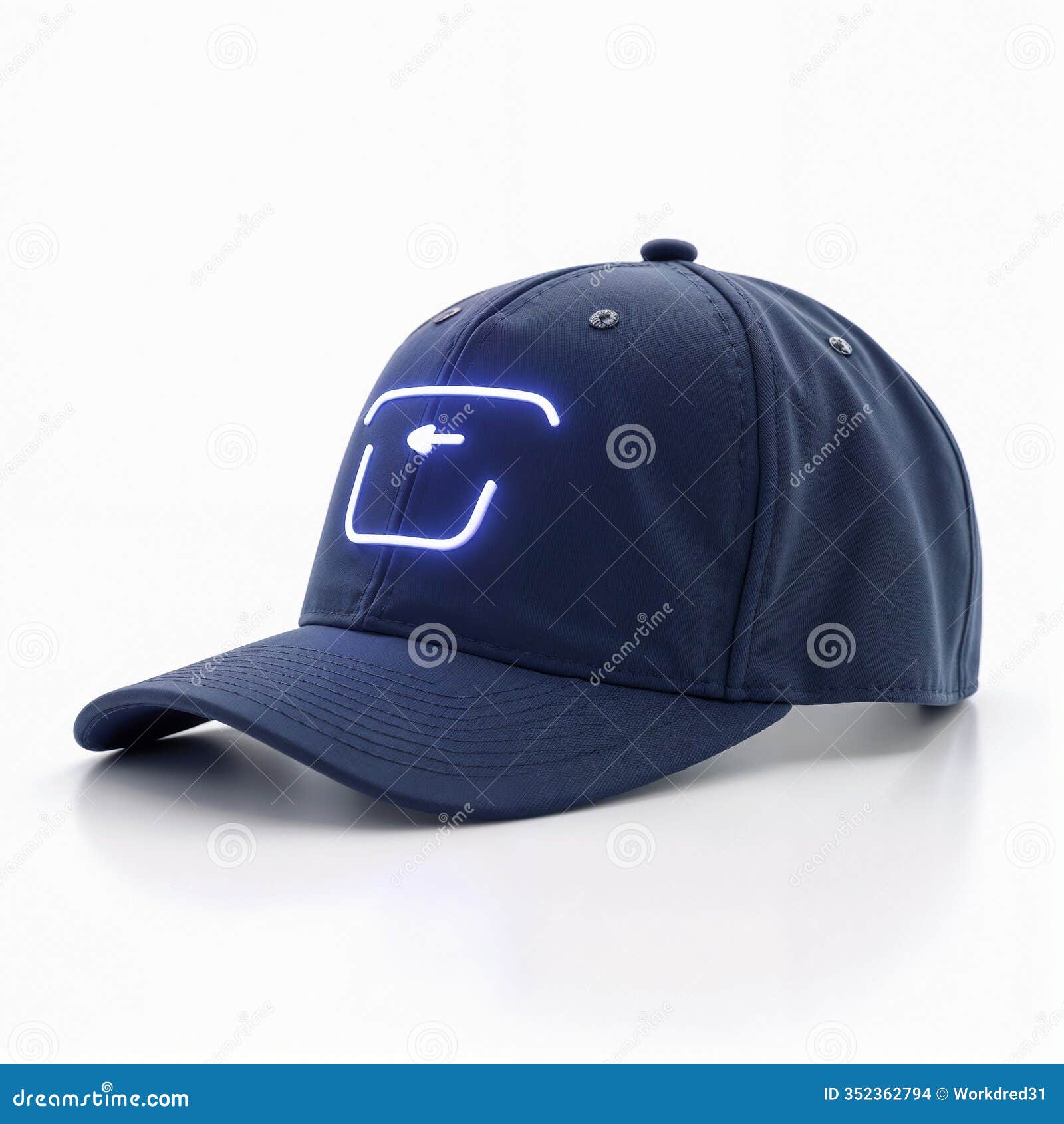 Navy Blue Baseball Cap with Neon White Emblem on White Background Stock ...