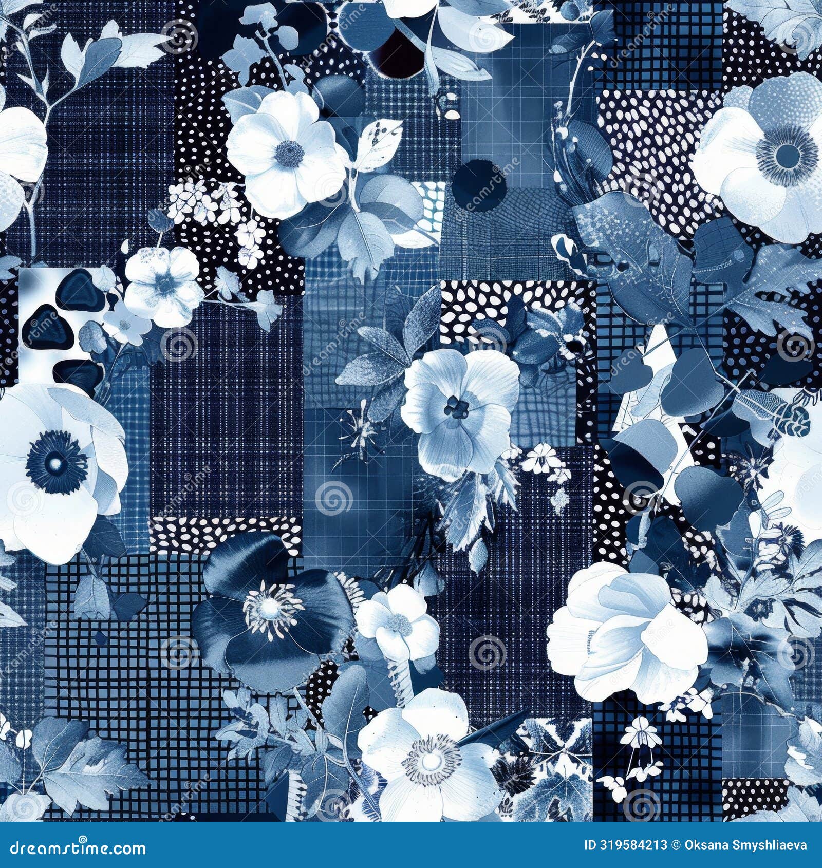 Navy Blue Floral Pattern on Textured Background Stock Image - Image of ...