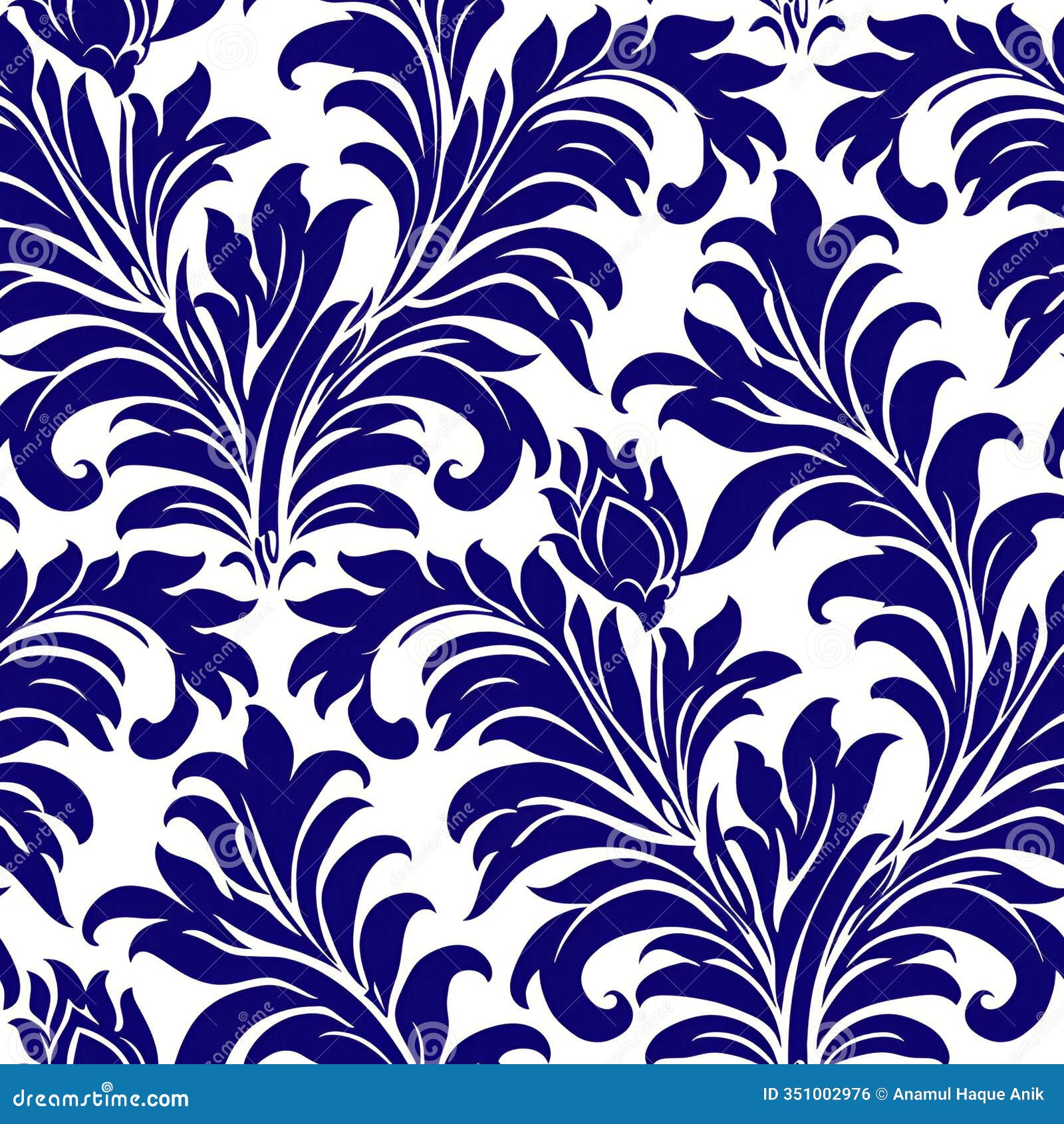 Navy Blue Floral Pattern on White Background Stock Illustration ...