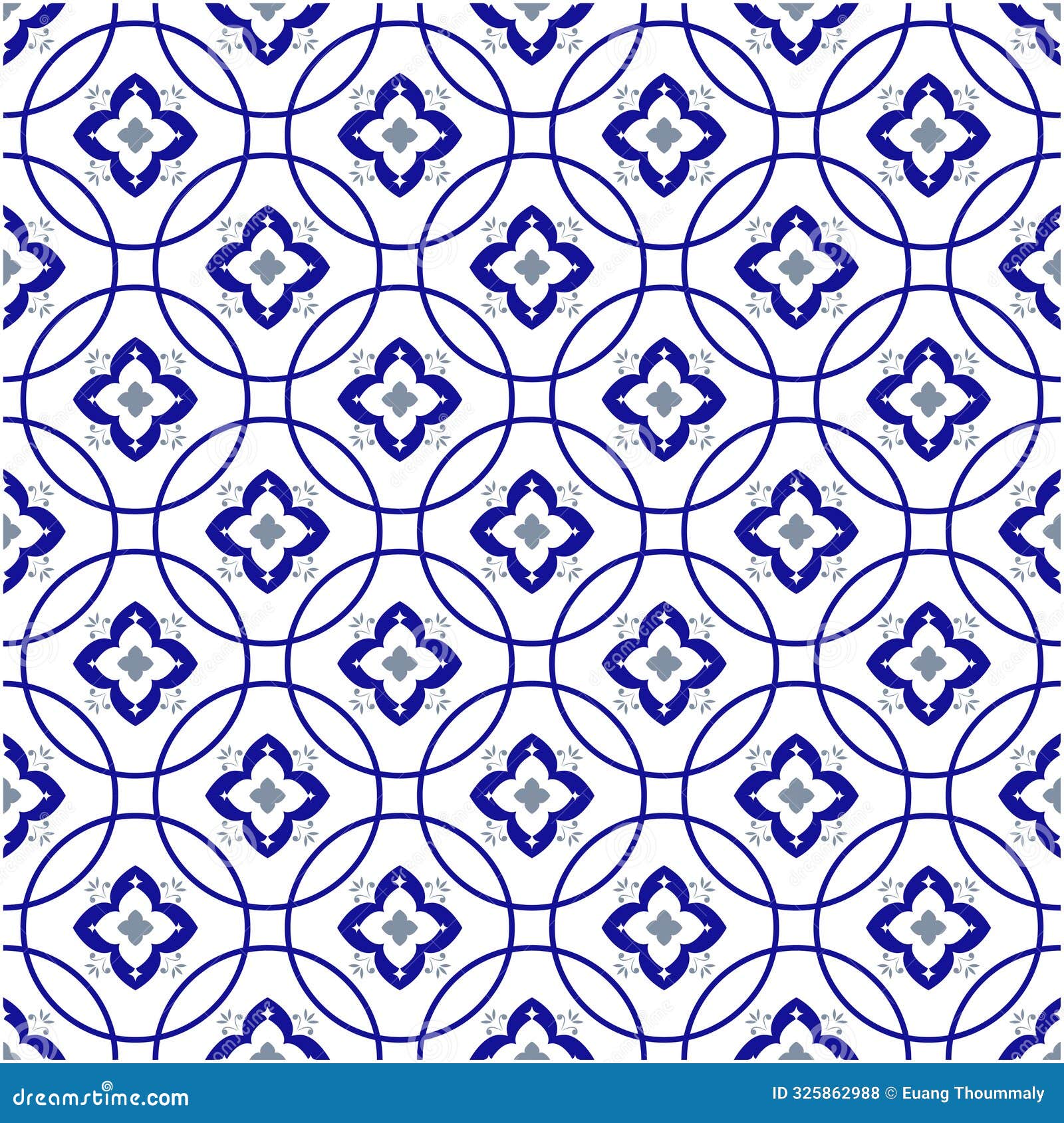 Navy Blue Flower Tiles Seamless Pattern Stock Vector - Illustration of ...