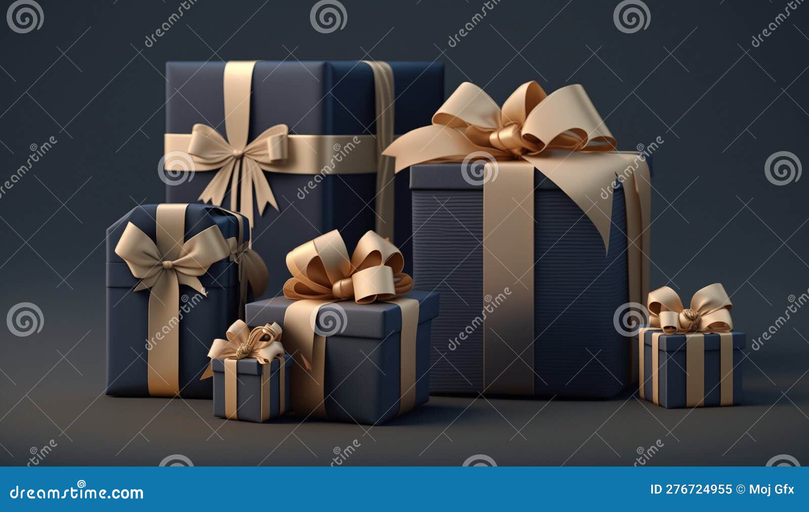 Navy Blue Gift Boxes Tied with Beige Ribbon on a Navy Blue Background ...