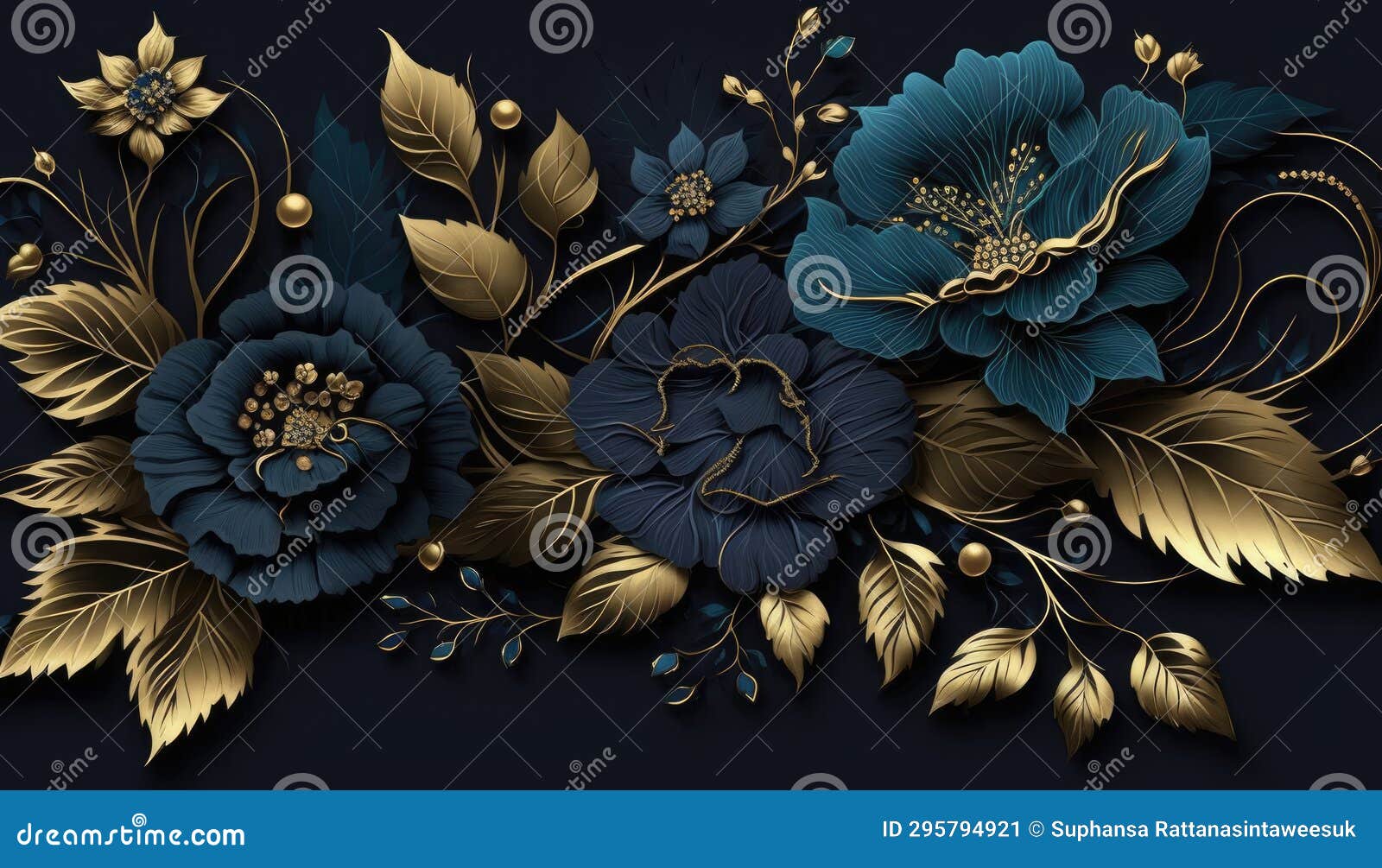 Navy blue and gold flower stock image. Image of valentine - 295794921