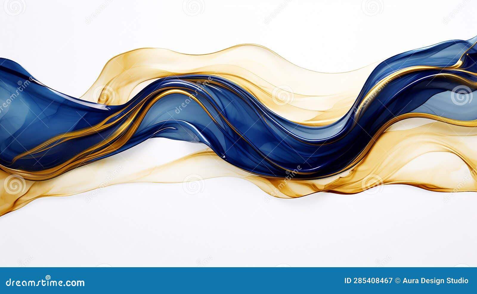 Navy Blue and Gold Flowing Artwork on White Background Stock ...