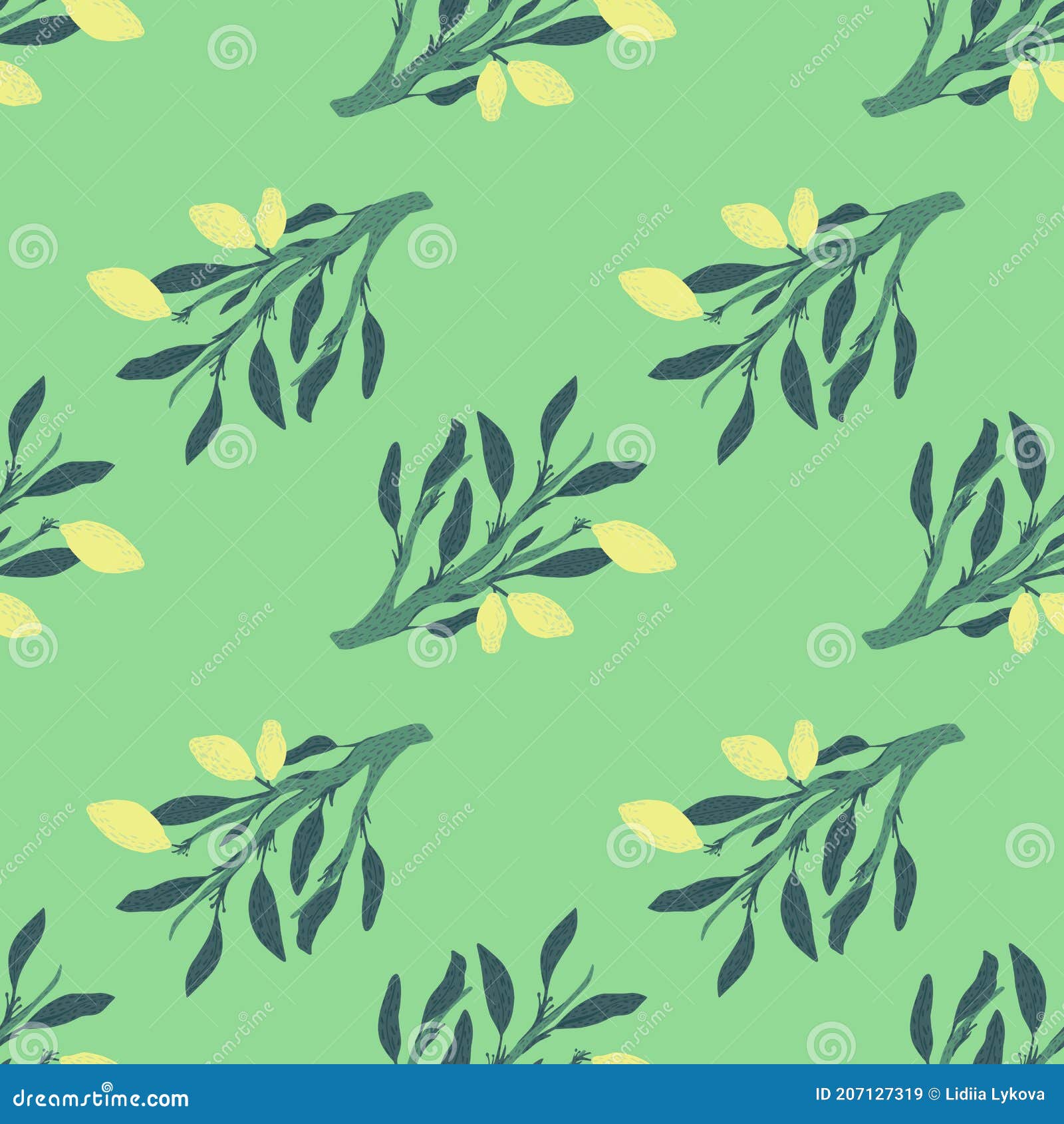 Navy Blue Leaf Lemon Branches and Yellow Fruit Print Seamless Pattern ...