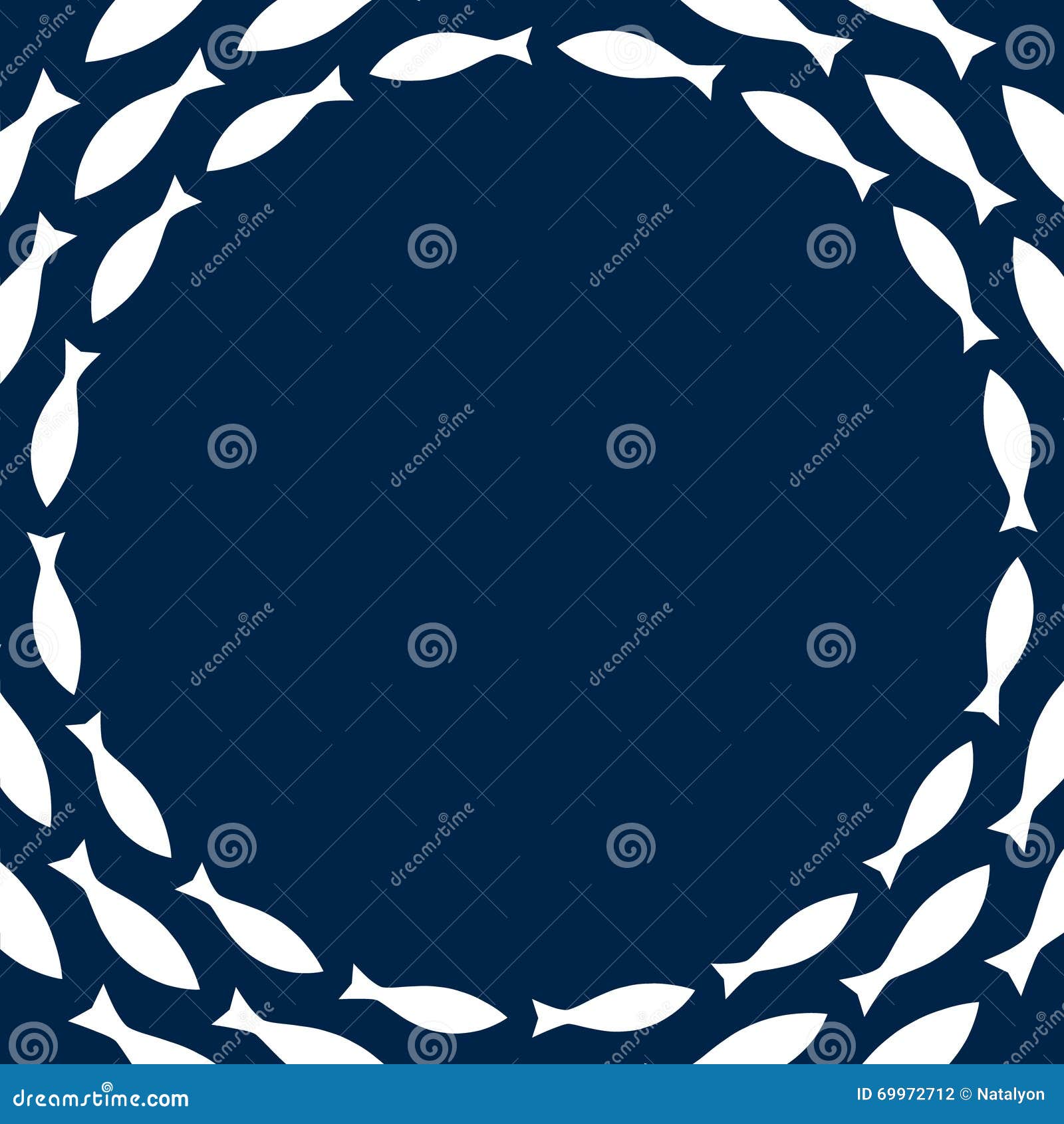 Navy Blue and White Simple Fishes Circle Frame, Vector Stock Vector ...
