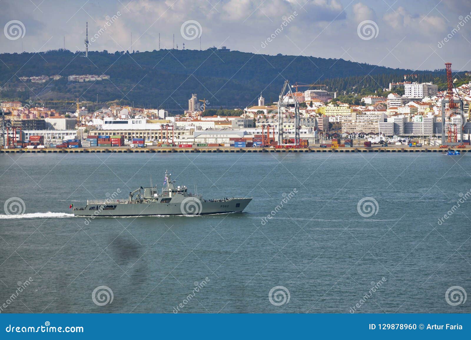 Military Navy Boat in Tejo River, Lisbon, Portugal Editorial Image ...