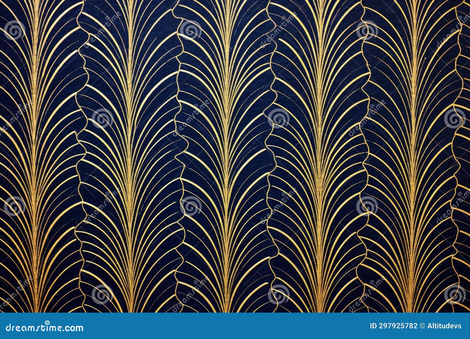 Navy and Gold Leaf Patterned Wallpaper Stock Photo - Image of decor ...