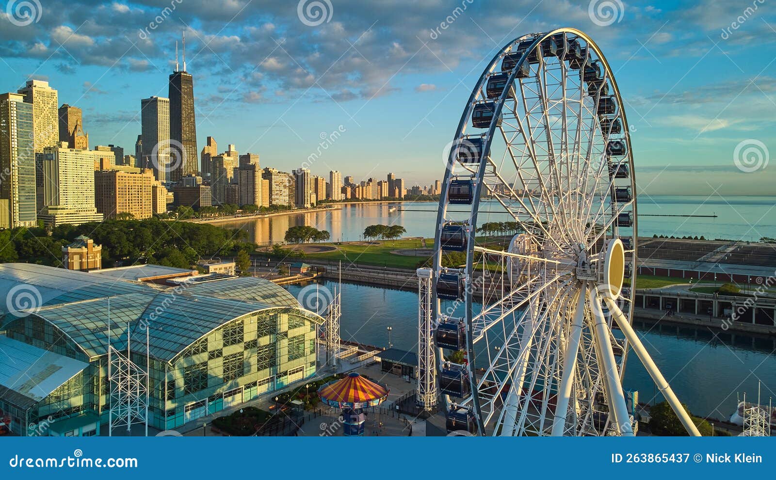 Navy Pier in Chicago by Ferris Wheel with Chicago Skyline Editorial Photography - Image of ...