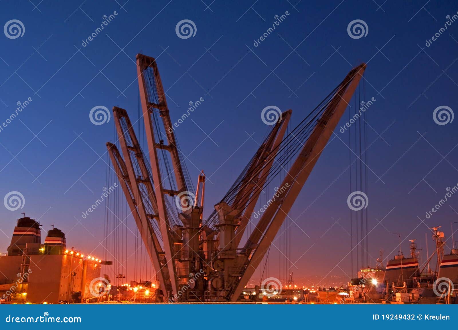 Navy Ship Cranes at Night stock photo. Image of crane - 19249432