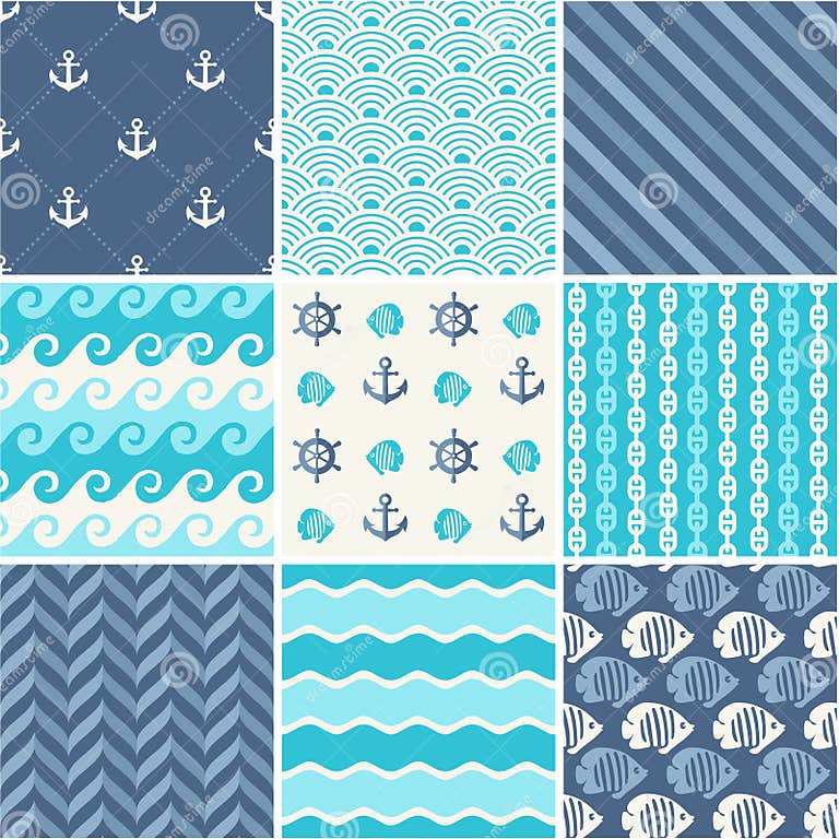 Navy Vector Seamless Backgrounds Collection Stock Vector - Illustration ...