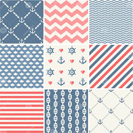 Navy Vector Seamless Patterns Collection Stock Vector - Illustration of ...